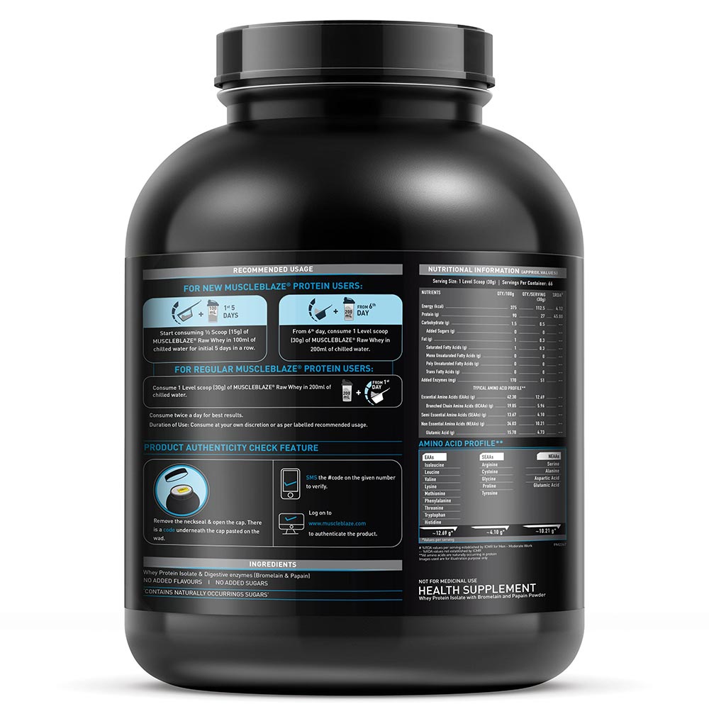 Buy MuscleBlaze Raw Whey Protein Isolate (4.4 lb / 2 Kg Unflavored ...