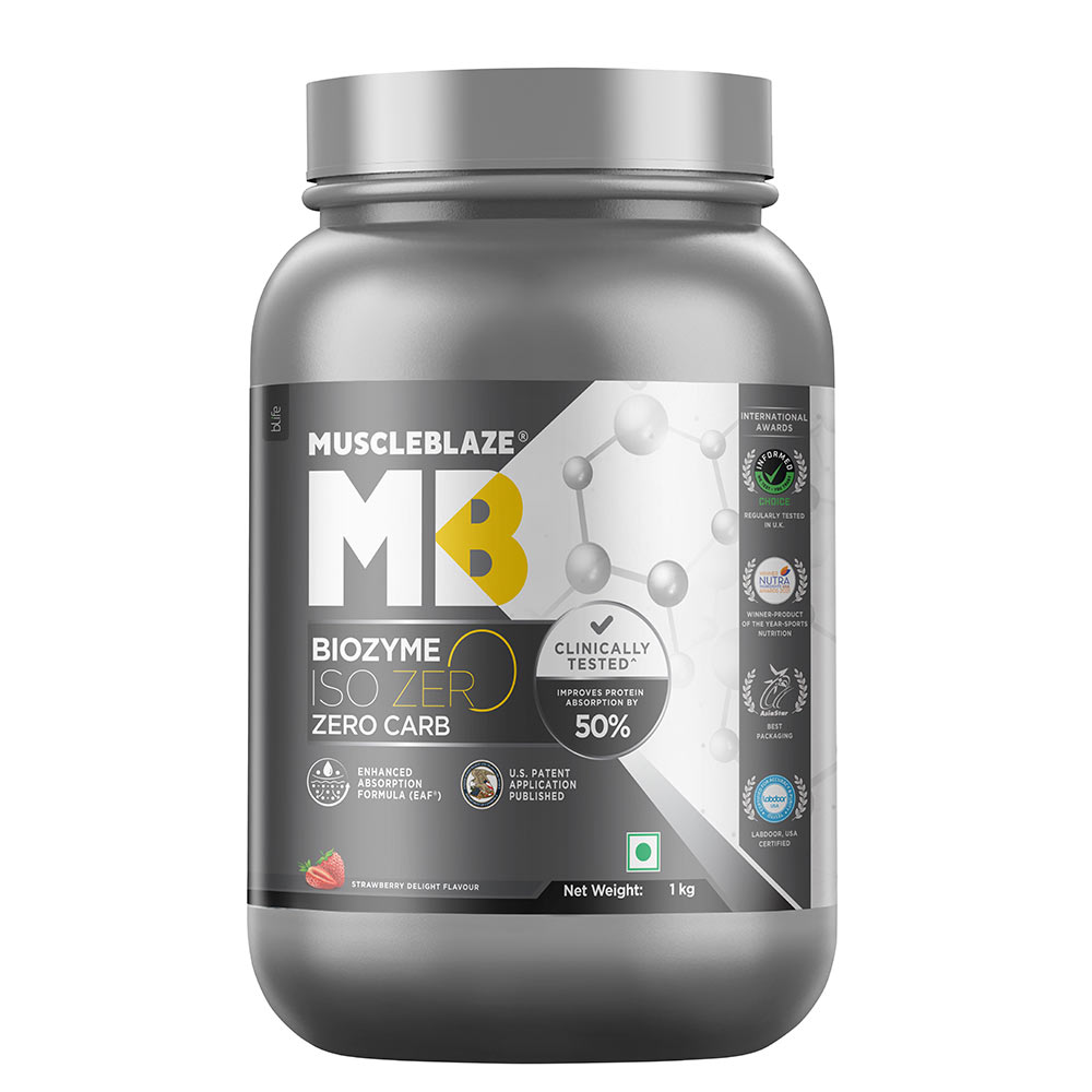 MuscleBlaze Iso Zero Whey Protein Isolate - (Strawberry, 1 Kg / 2.2 lb)
