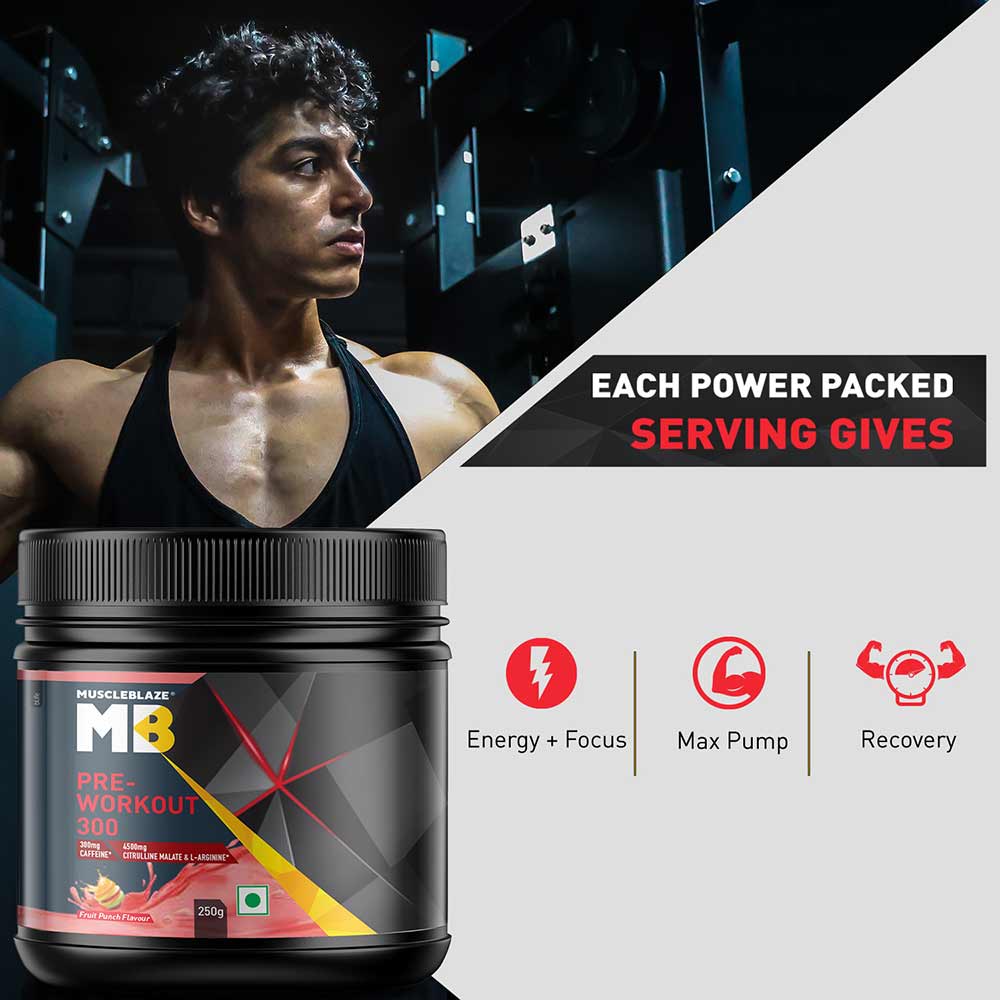 Buy MuscleBlaze PRE Workout 300 - 0.55lb, 31 Servings (Fruit Punch ...